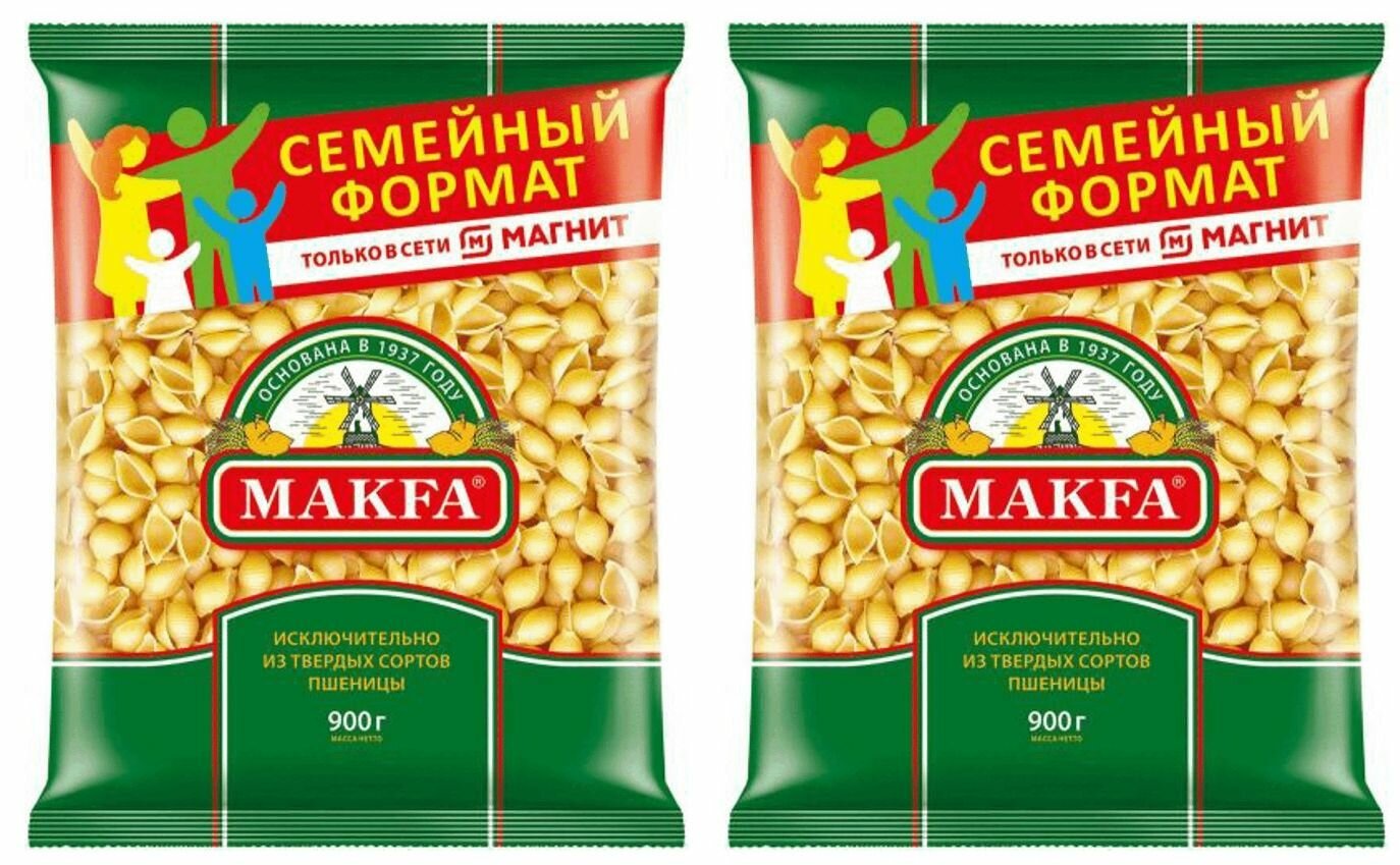 Makfa Макаронные изделия Ракушки, из твердых сортов пшеницы, 900 гр, 2 шт