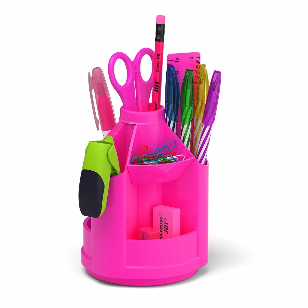 Набор ErichKrause настольный вращающийся пластиковый Mini Desk, Neon Solid, 13 предметов, розовый
