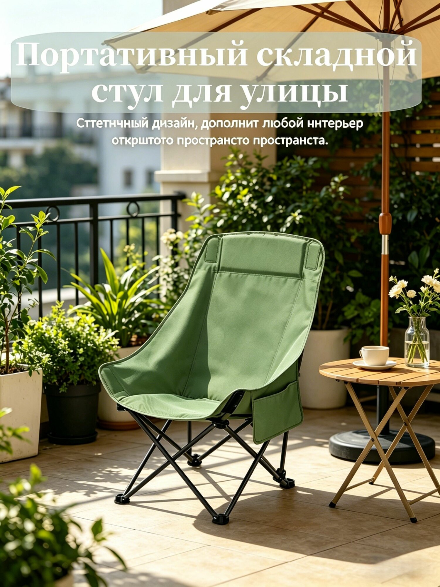 Портативный складной стул для улицы, металлический материал, дополнительная сумка для хранения, подходит для отдыха на море, пикника, кемпинга, зеленый