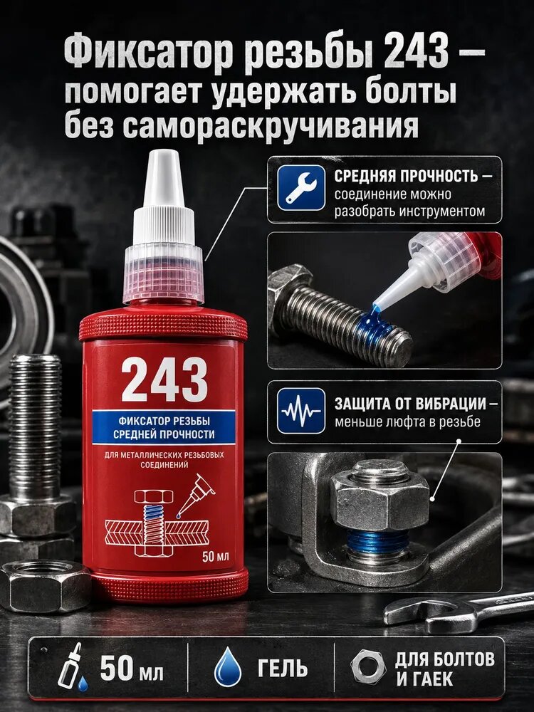Фиксатор резьбы Гель, 50 мл, 1 шт.