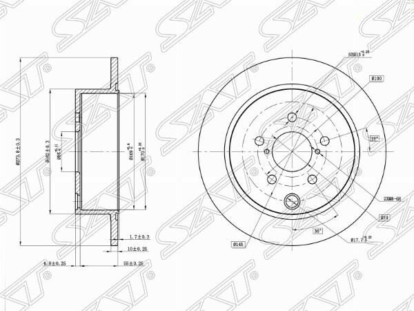 Диск тормозной задний SAT ST-26700-FJ000 Subaru Forester 12-19 / Impreza 11-16