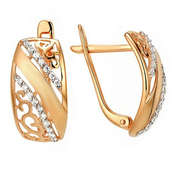 Серьги, красное золото, 585 проба, фианит