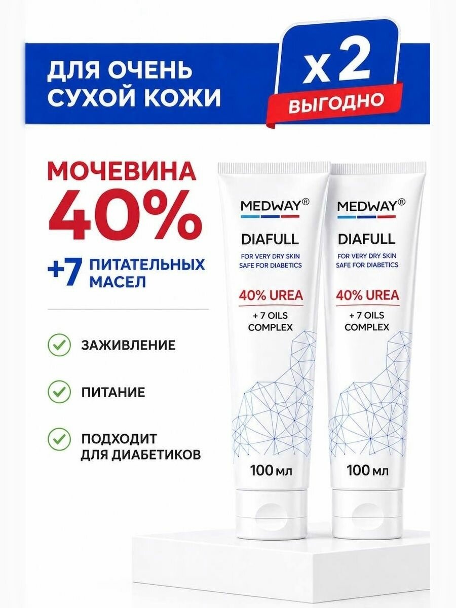 Крем с мочевиной 40%, крем для ног от сухости и трещин пяток, крем для диабетической стопы, набор 2 шт.