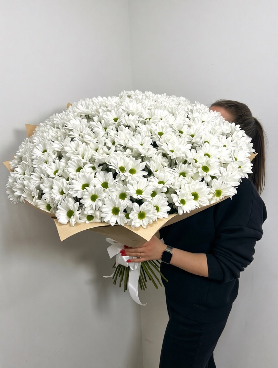 Букет из белой кустовой хризантемы, роскошный букет, премиум букет, премиум цветы