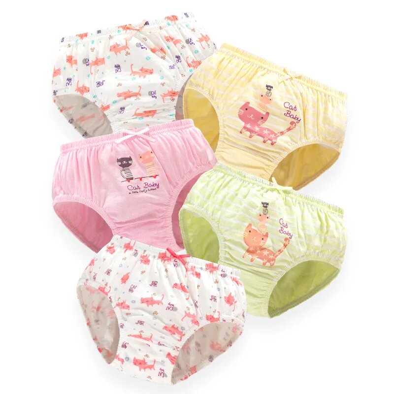 MINISO 5 пар/упаковка милых детских трусиков с мультяшным рисунком Hello Kitty, дышащие трусики из чистого хлопка для девочек, Детский размер: 70 (6-7 лет)