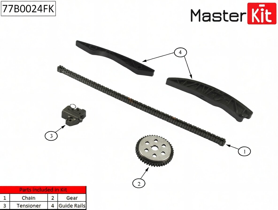 Комплект цепи ГРМ KIA CEE'D 1.6 CVVT G4FA/G4FC 12- 77B0024FK MasterKit арт. 77B0024FK