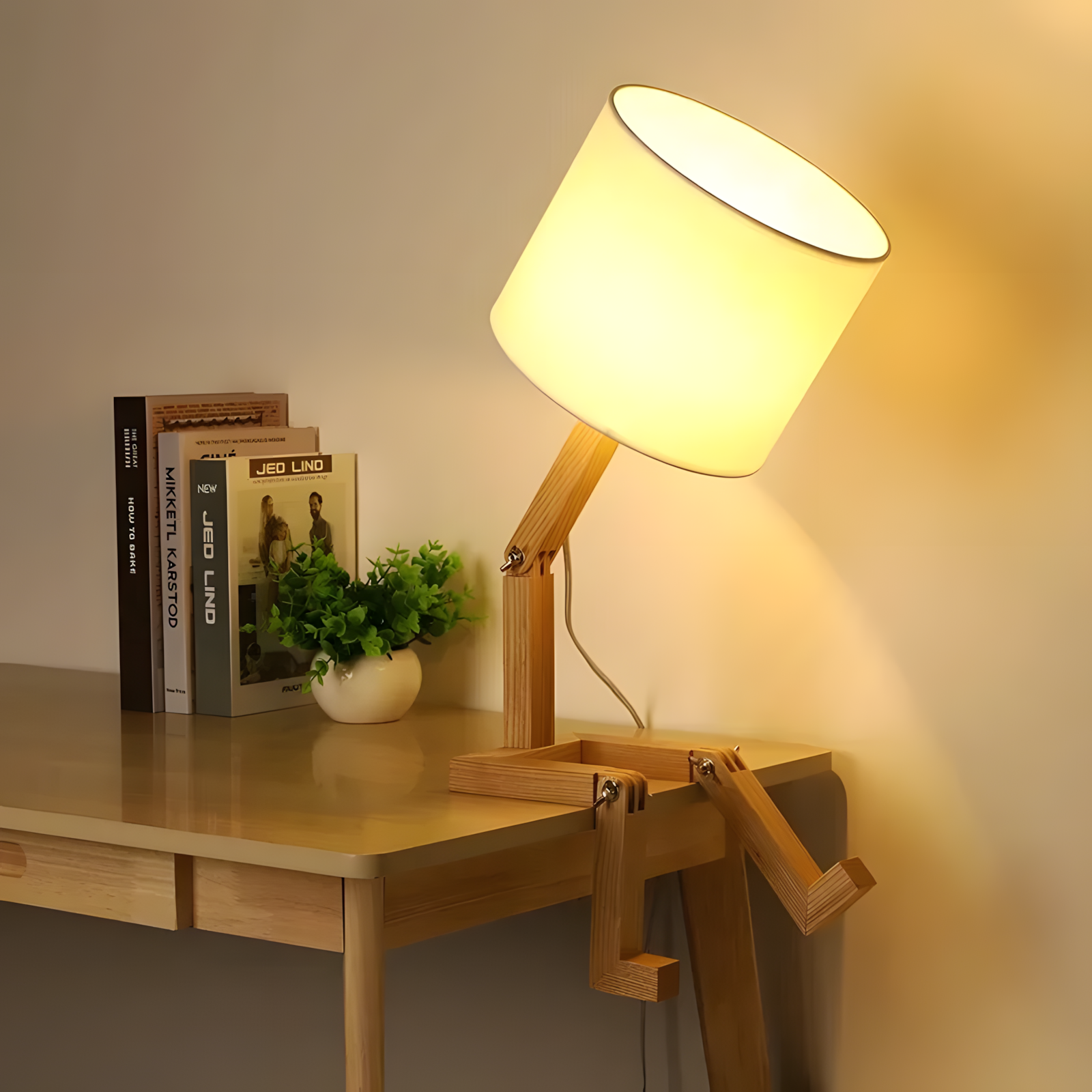 Деревянная настольная лампа робот yellowking E14, EU plug, 3 colors light