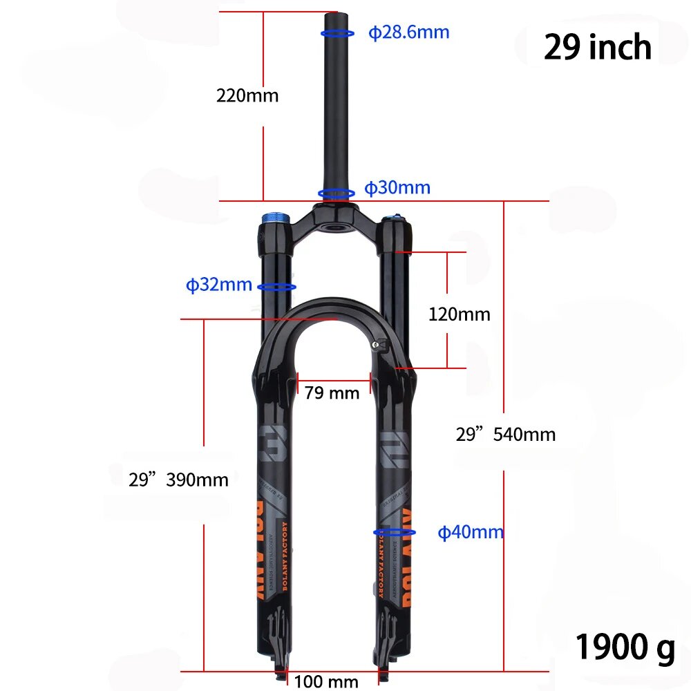 BOLANY Вилка амортизационная MTB 29" черная 1900 г