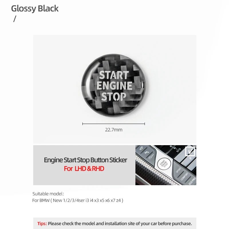 Накладка на кнопку Start/Stop, Glossy Black, для BMW