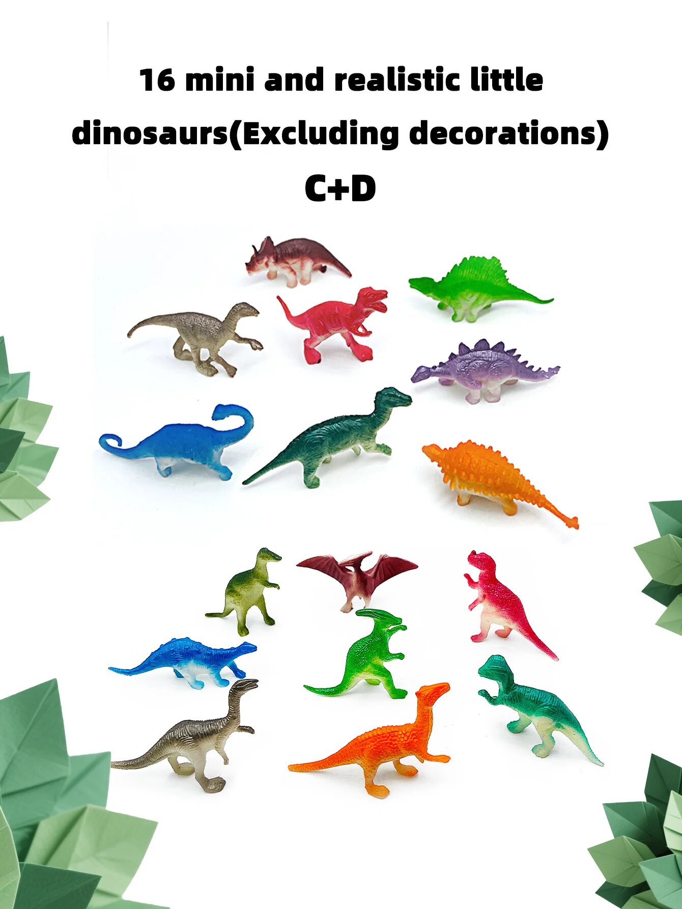 Набор 16 мини динозавров, пластик, Цвет: C and D dinosaur