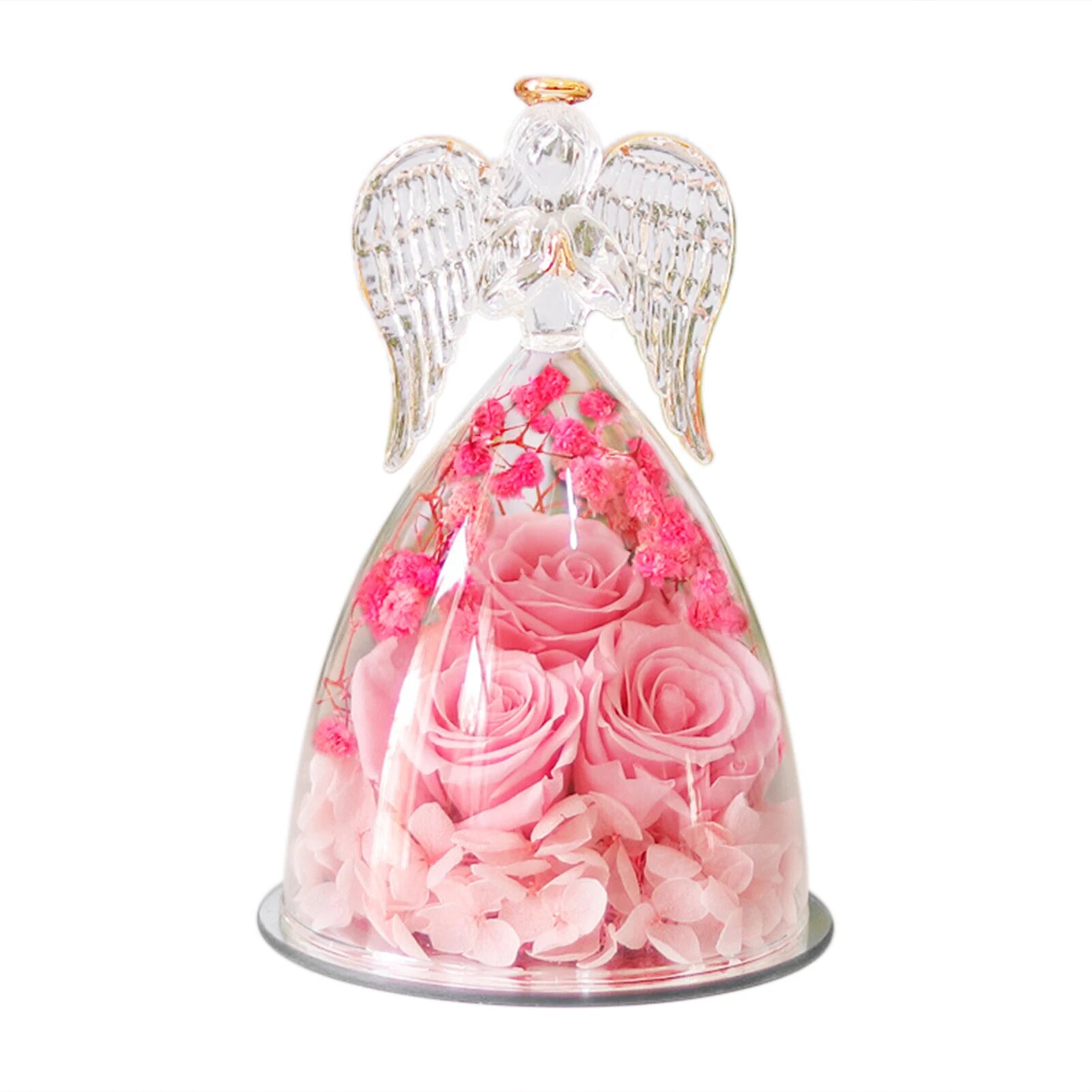 Вечная роза в стеклянной фигурке ангела Розовый, Pink B