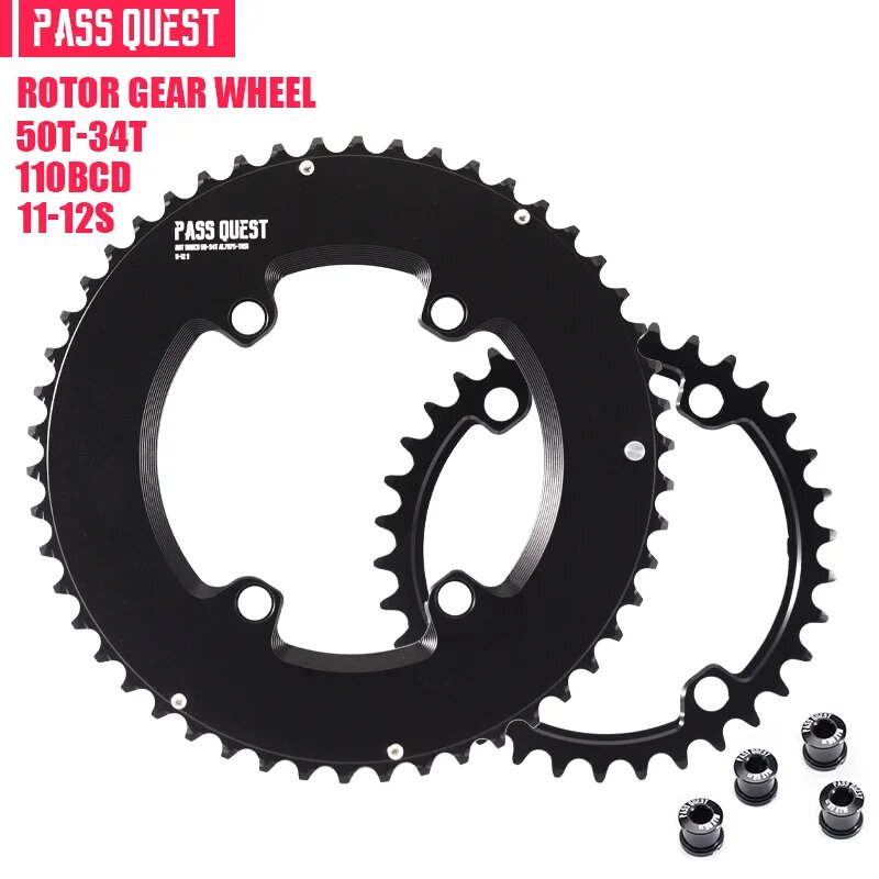 PASS QUEST Ротор 2х для шоссейного велосипеда 110BCD 46-33T BLACK 50T-34T