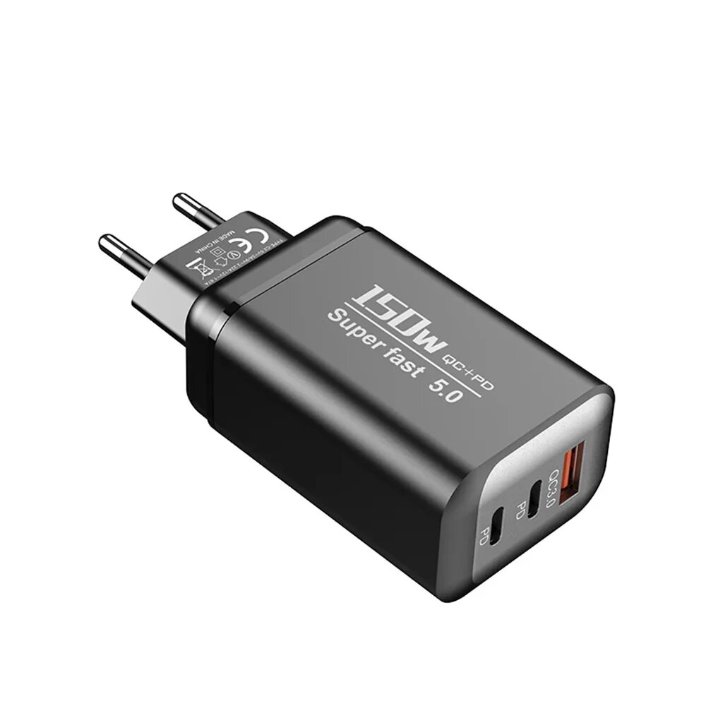 Зарядное устройство USB с 3 портами, 150 Вт, быстрая зарядка Type-C, адаптер питания для EU Black