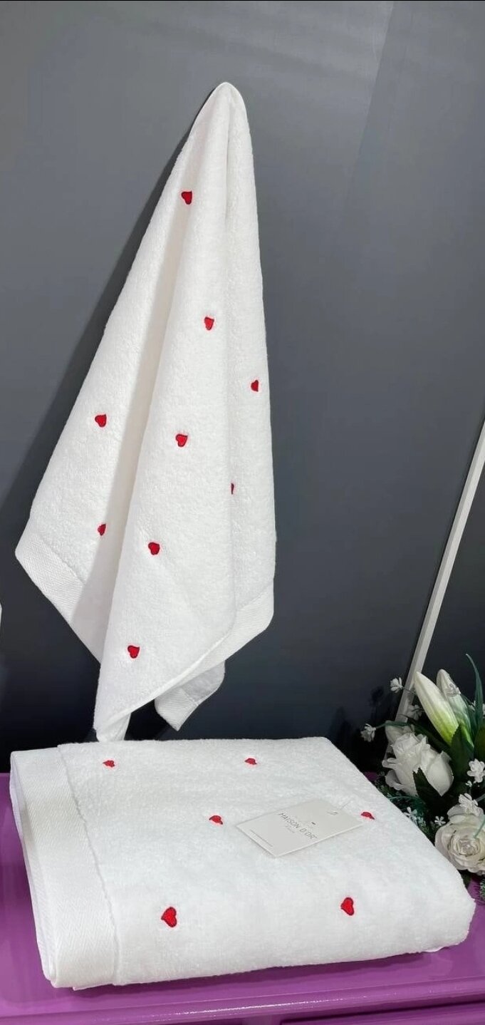 Maison Dor полотенце Love Micro белый/красные сердечки 1 шт. 50*100