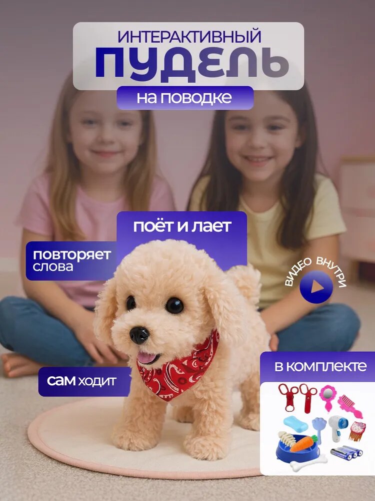 Интерактивная собачка DAZLE на поводке говорящая с пультом музыкальный шпиц для девочки