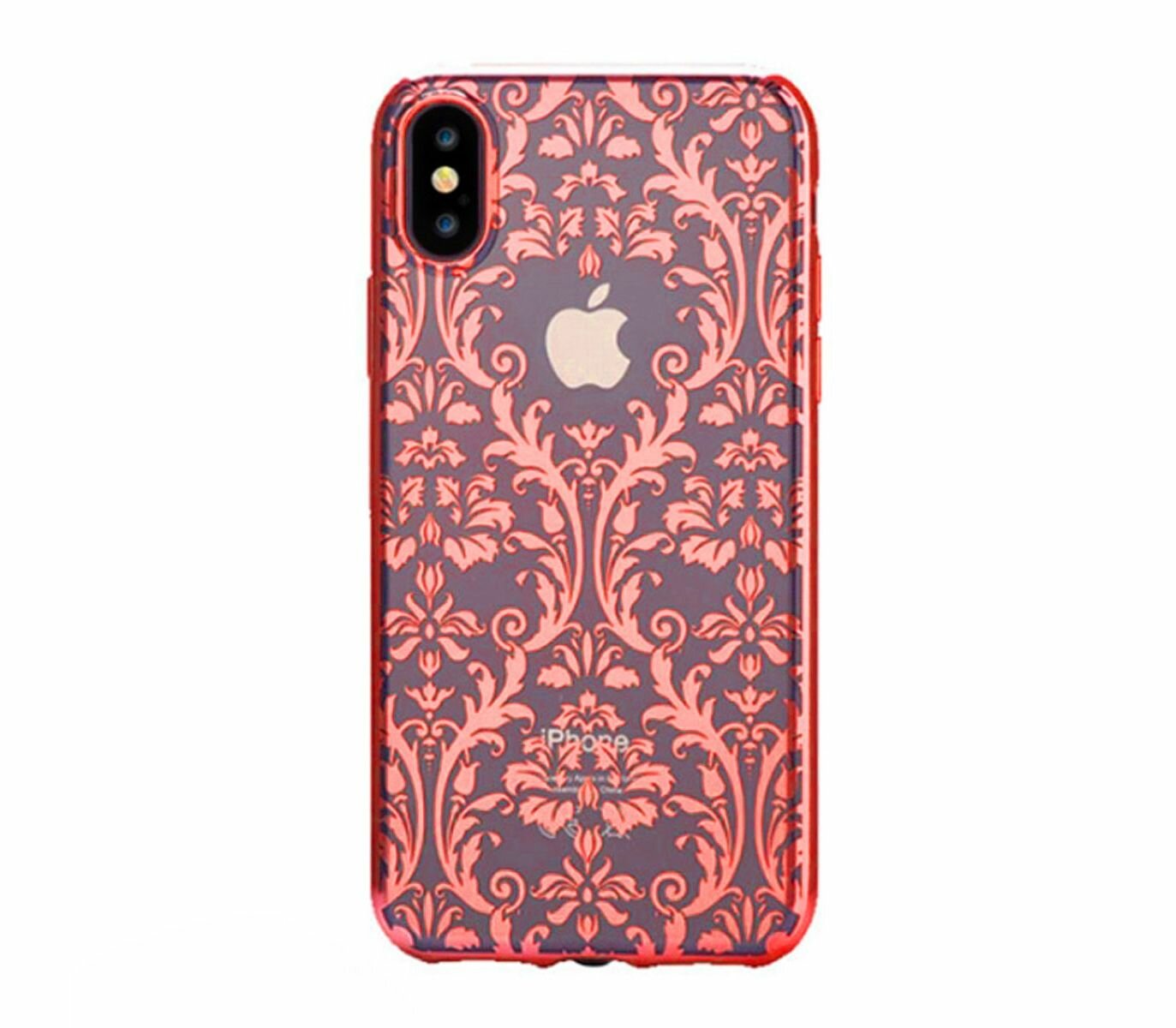 Чехол Devia для iPhone Xs, iPhone X Crystal Baroque, прозрачный с розовыми узорами