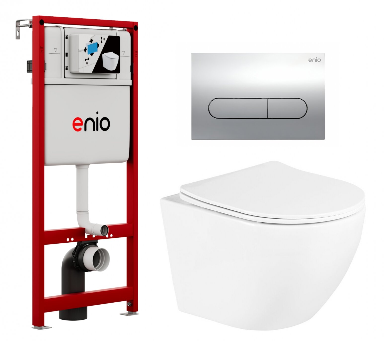 Комплект 3 в 1 инсталляция Enio Profi EN7050050 + Унитаз подвесной BelBagno Uno BB3105CHR/SC + кнопка хром Stondato