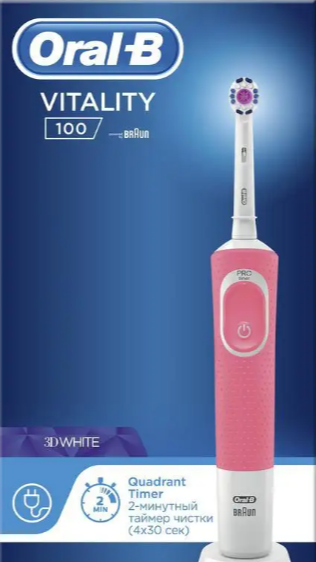 Электрическая зубная щетка Oral-B Vitality D100 Розовая, таймер чистки, индикация износа щетины.