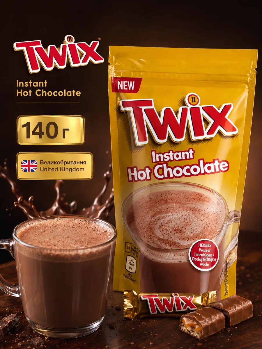 Горячий шоколад Twix / Твикс со вкусом молочного шоколада, печенья и карамели (Великобритания), 1 шт. 140 грамм
