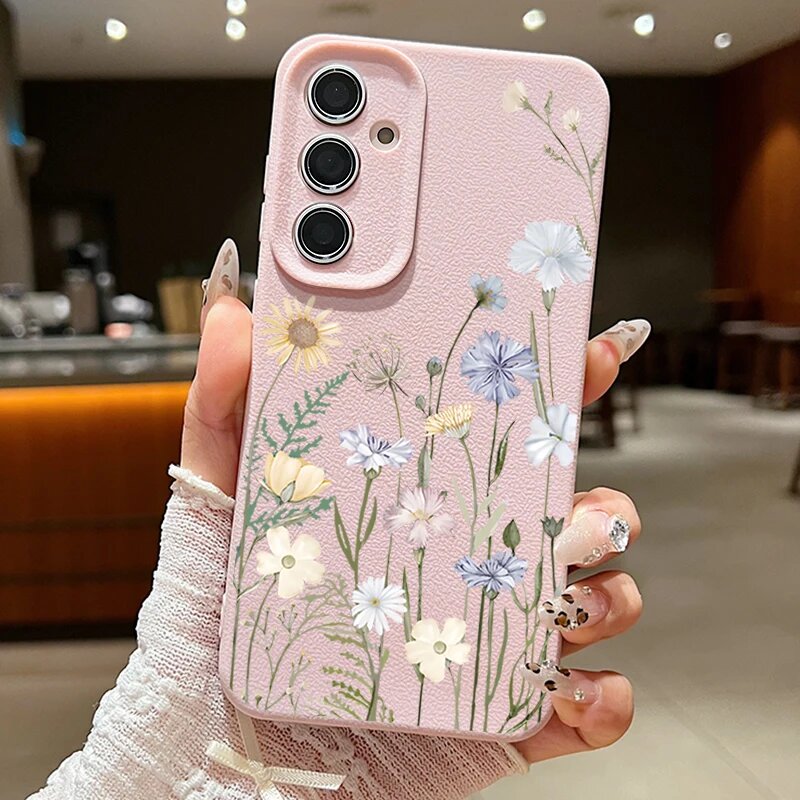 Чехол для Samsung Galaxy A35, розовый, с цветами
