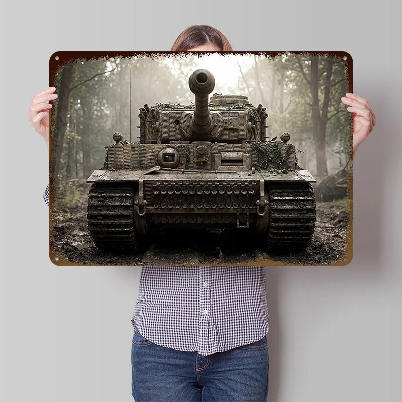 Винтажная металлическая табличка "Танк Тигр в лесу" 15.7x11.8In(40x30cm), D166
