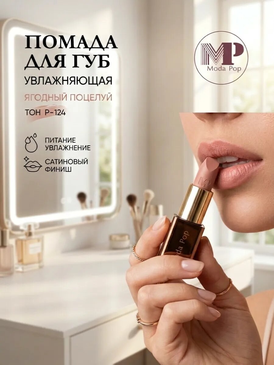 Помада Moda Pop, увлажняющий эффект, кремовая текстура, малиново-розовая