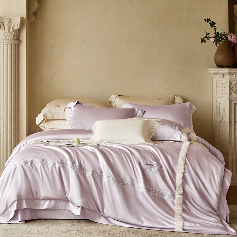 Serenade Jacque Purple 1.5m набор постельного белья из тенселевого хлопка с кружевной отделкой и вышивкой, 200x230см