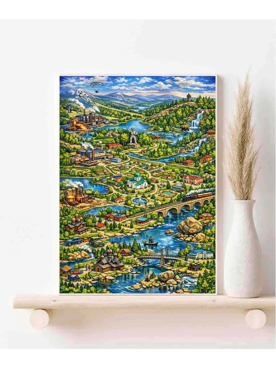Куса, Россия, Fantasy MapКарта, Плакат 30x42см