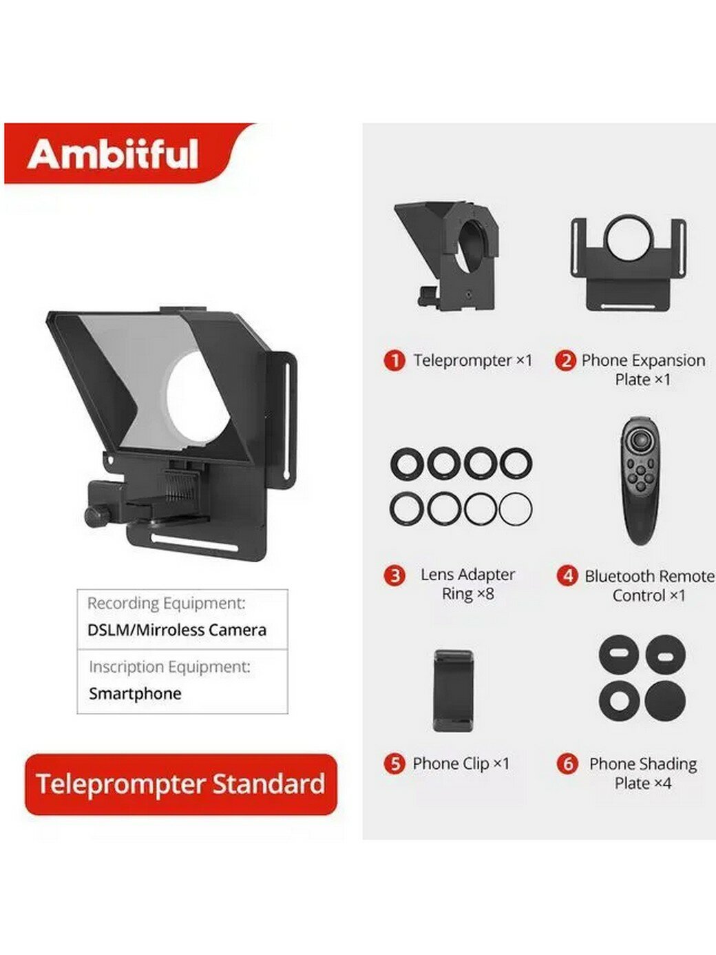 Портативный телесуфлер Ambitful T1, для смартфона, фото и видеокамер