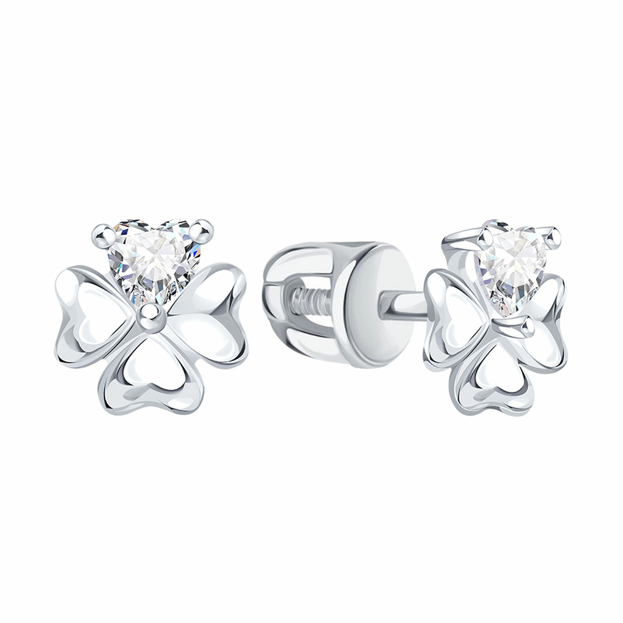 Серьги пусеты, белое золото, 585 проба, фианит