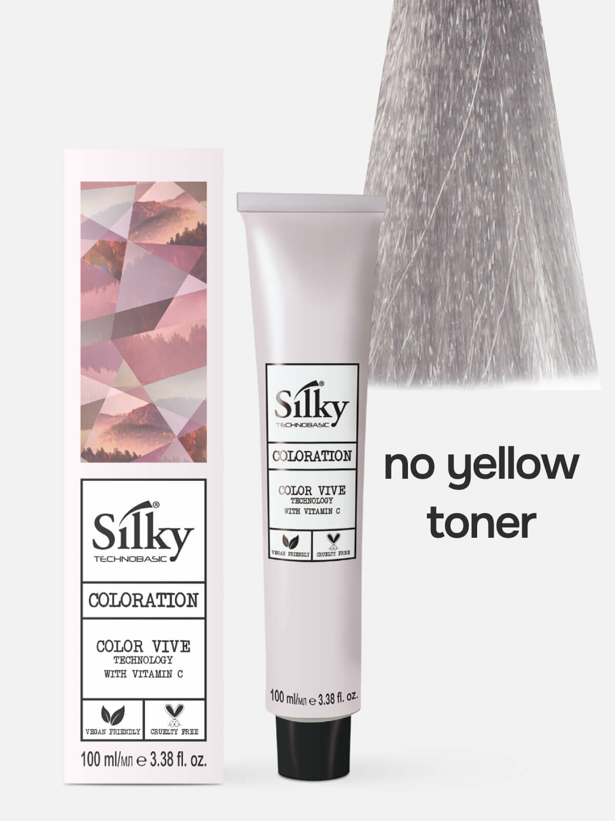 Крем - краска для тонирования волос профессиональная Silky Color Vive/Ultralift No Yellow Тонер пепельный, 100 мл