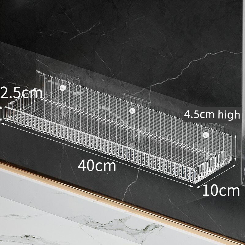 Простая акриловая полка без сверления для раковины, 40x10 см, одинарный ярус