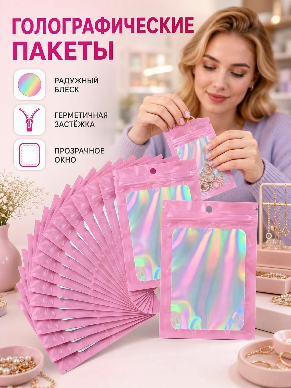 Мешок для хранения Запечатанный пакет упаковки мелких ювелирных изделий