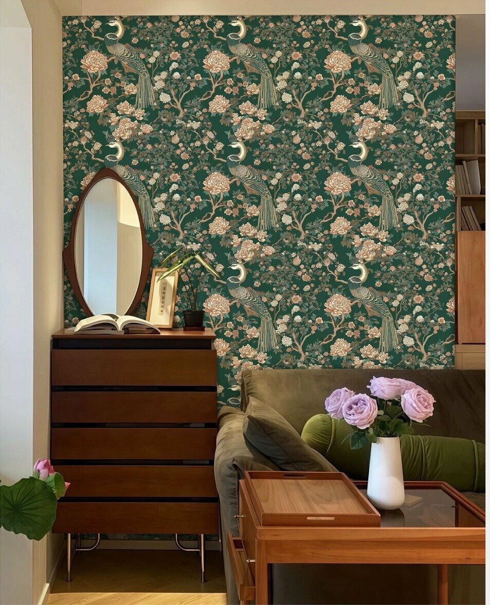 Beibehang Настенные обои из шелковой ткани розовые цветы птицы,300x45cm