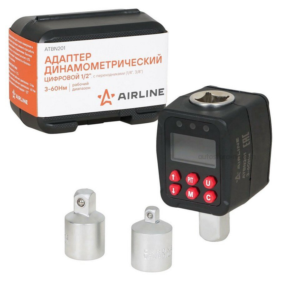 AIRLINE ATBN201 Адаптер динамометрический цифровой 1/2 3-60Нм, с переходниками (1/4, 3/8), кейс (ATBN201)