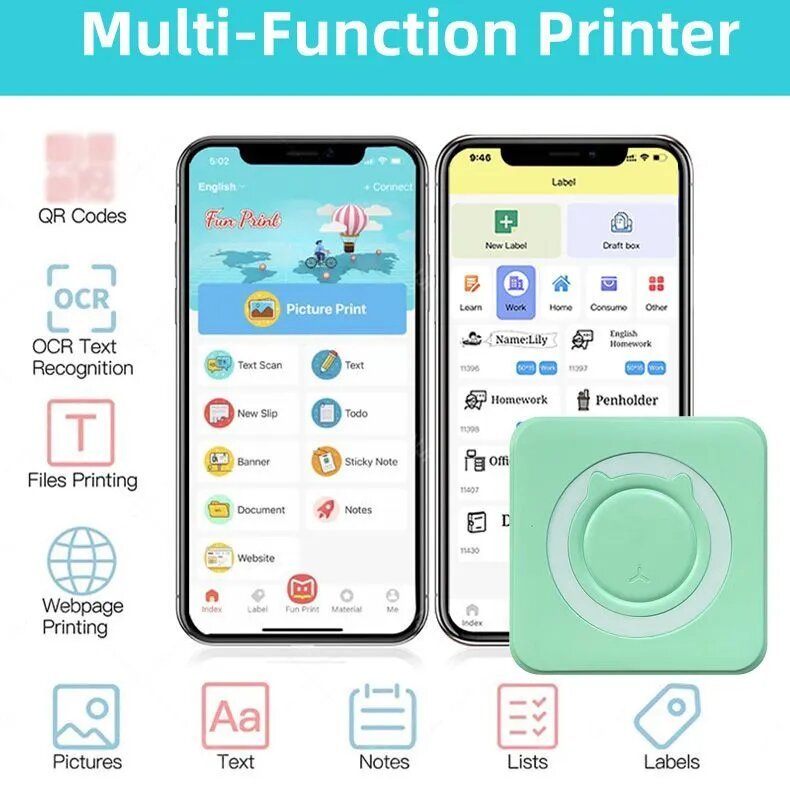 ChaoriMall Мини-принтер термо, Монохромный, Bluetooth, USB, для Android/iOS — фото 1