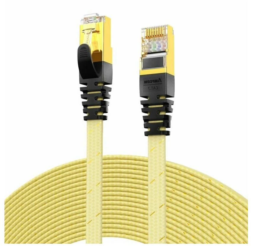 Кабель Ethernet CAT7 (10G 600 МГц), экранированный плоский сетевой патч-корд RJ45, 50u, позолоченный провод, полиэстеровая оплетка