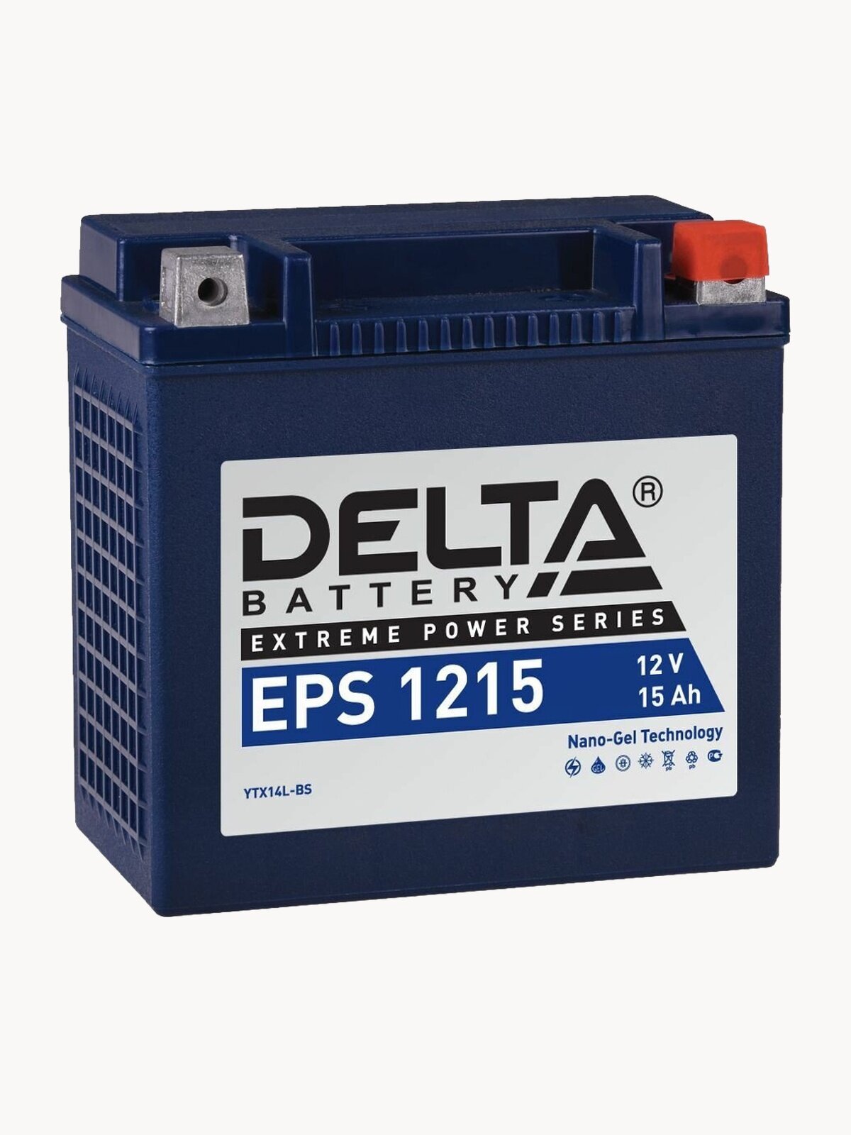 Мото аккумулятор гелевый Delta EPS 1215 12В 15Ач обратная полярность 220А (12V 15Ah) (YTX14L-BS) GEL, аккумулятор для мотоцикла, гидроцикла, квадроцикла, снегохода, генератора