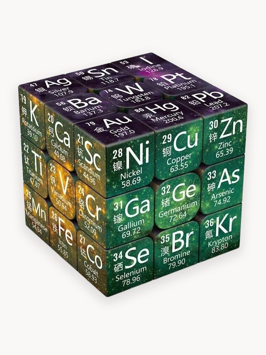 Кубик Рубика 3x3 с периодической таблицей Менделеева, обучающая головоломка для школьников и студентов, химический пазл для запоминания элементов