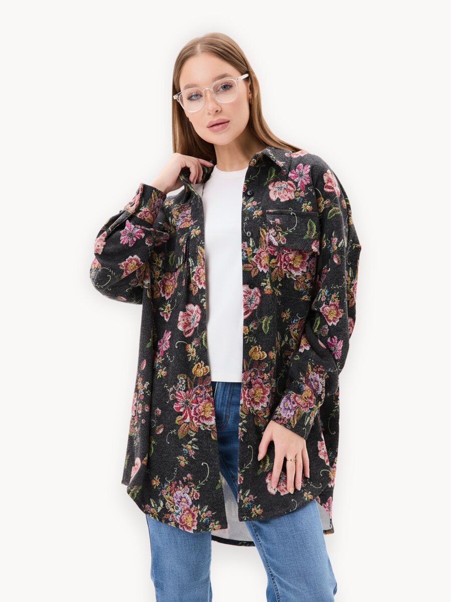 Рубашка теплая с цветочным принтом