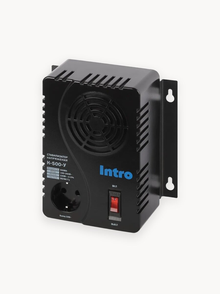 Стабилизатор напряжения 220в Intro К-500-У однофазный релейный компактный для газового котла 500ВА, 160-260В