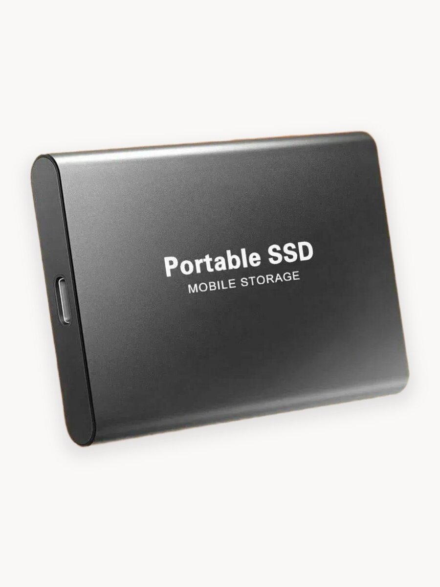 Внешний накопитель SSD 4 ТБ в металлическом корпусе синего и черносерого цвета, скорость чтения и записи 500 Мб с, подключение по USB 3.0, премиум