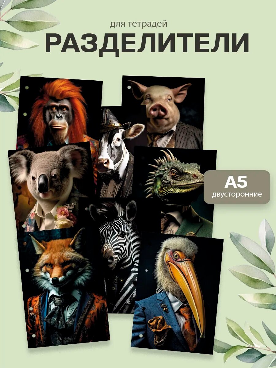 Разделители pinterest для тетради А5, животные из пинтерест