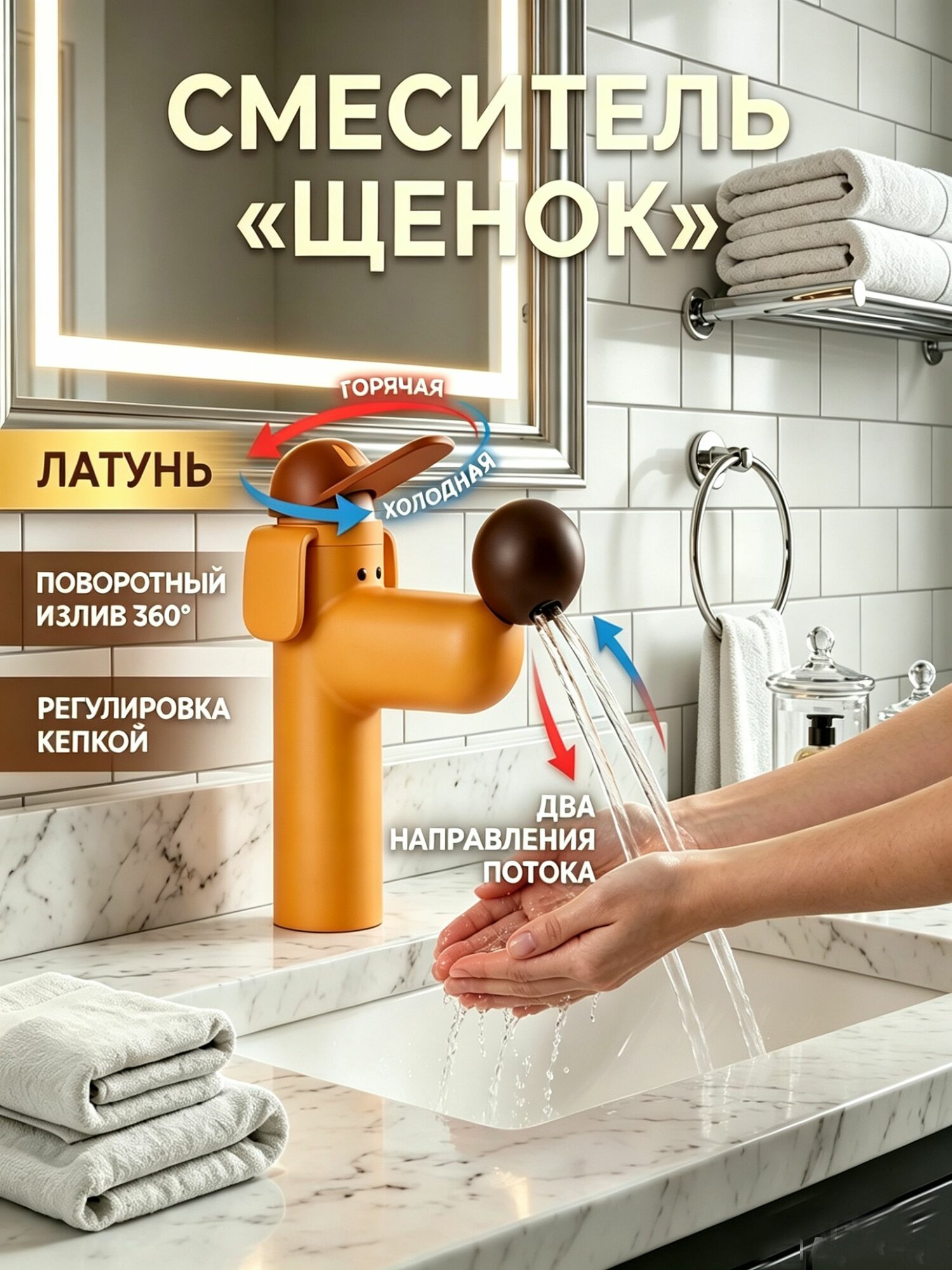 Настоящий кран для воды из латуни с фигуркой щенка
