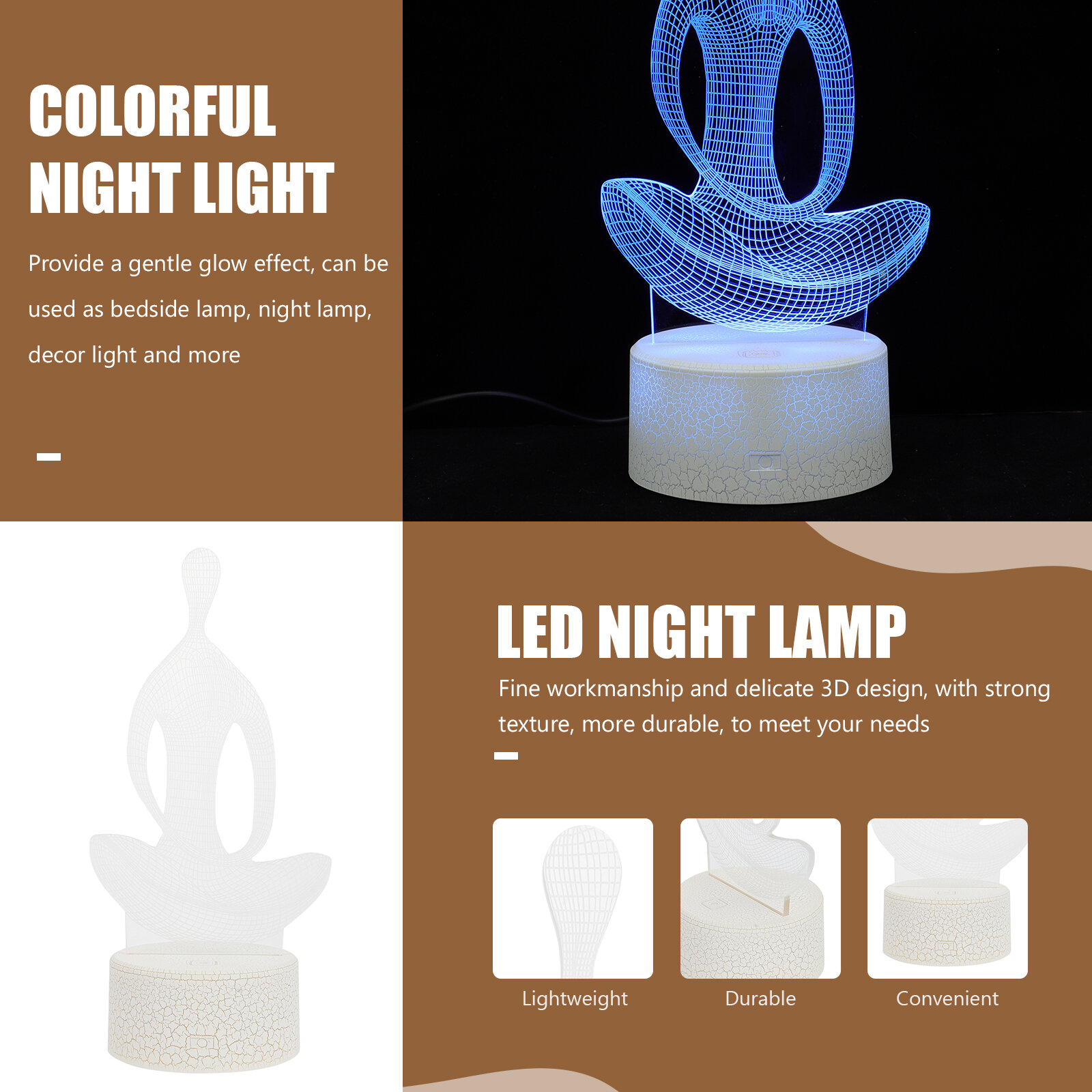 Ночной Светильник 3D Иллюзия LED С Тач-Контролем 7 Цветов 22.5X11Cm