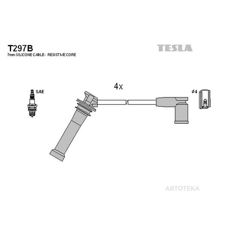 Провода высоковольтные комплект Mazda 6 1.8 - 2.3L 07.2002 - 08.2007 TESLA T297B
