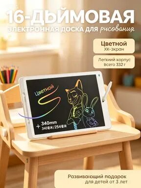 16-дюймовая цветная электронная ЖК-доска для рисования, легкий планшет с быстрой очисткой, развивающий подарок для детей от 3 лет