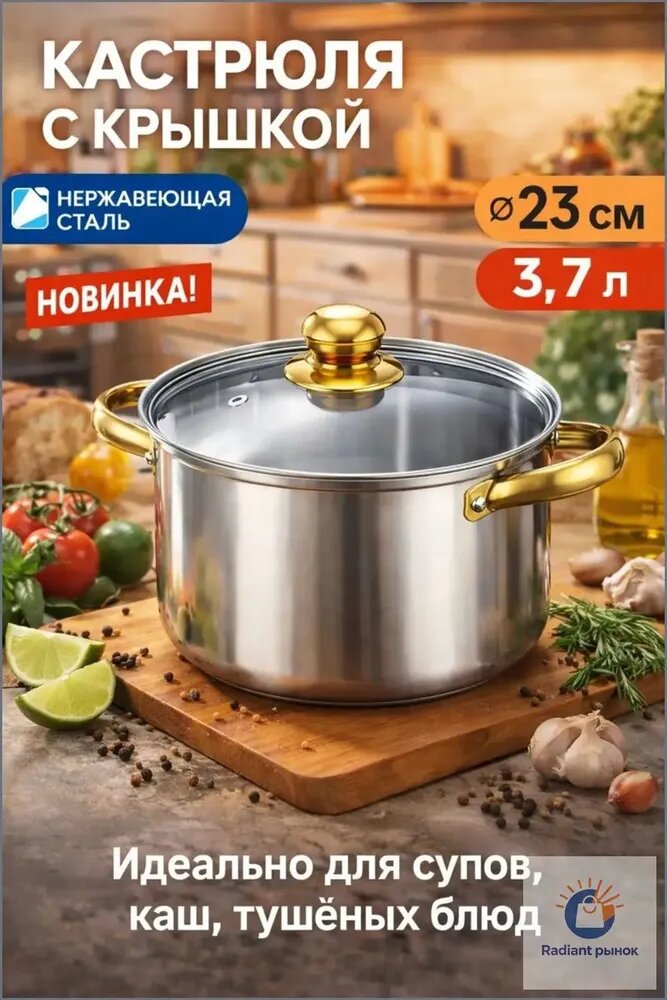 Кастрюля, Нержавеющая сталь, 3,78 л, 1 шт