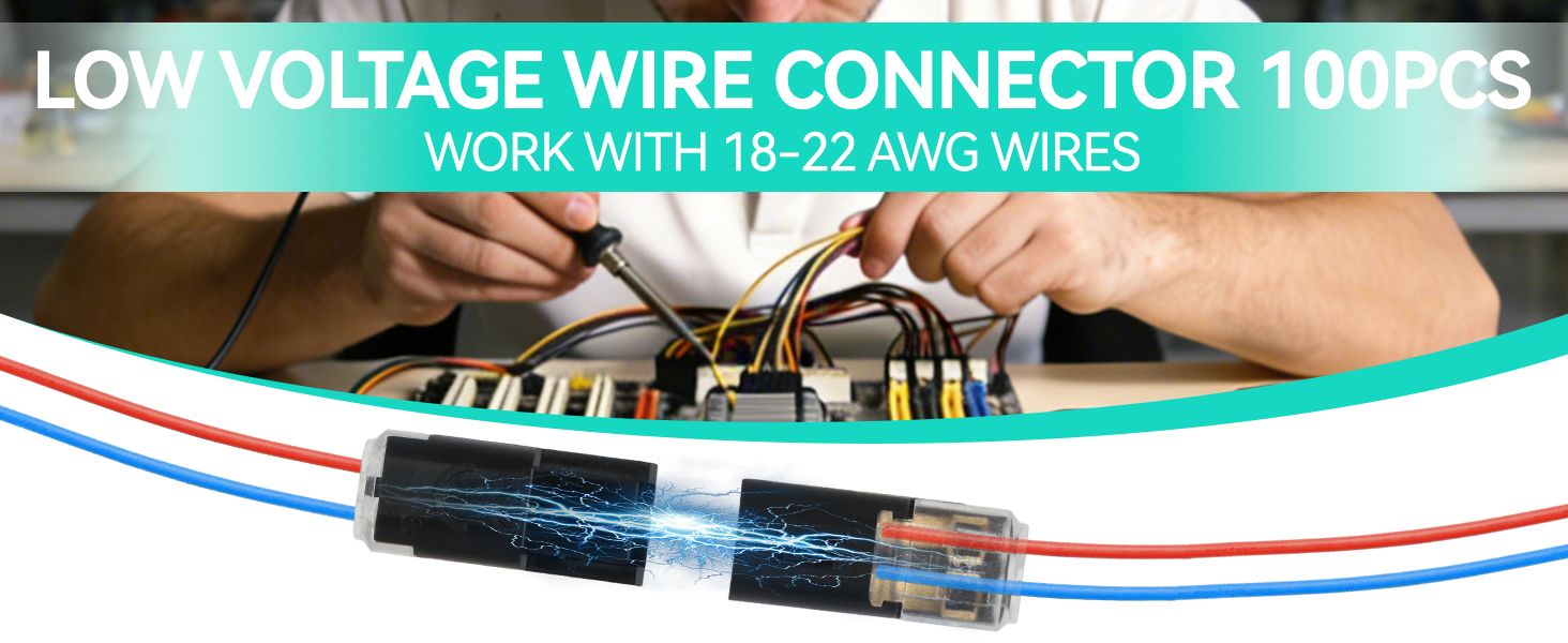100 шт. соединителей для проводов без изоляции, 18-22 AWG, двойные разъемы , 2-контактные низковольтные соединители с фиксирующей застежкой, быстросъемные электрические све