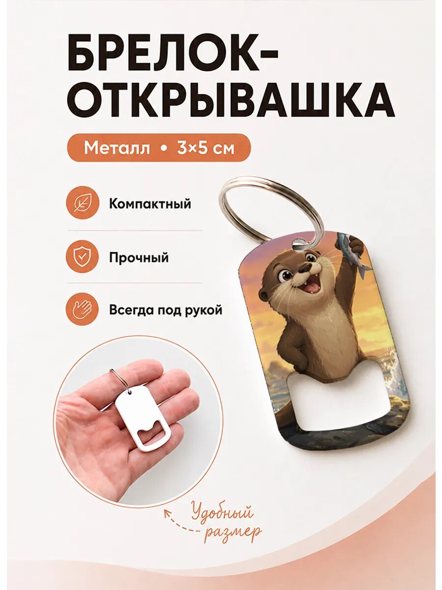Брелок открывашка "Выдра Поймала Рыбу"